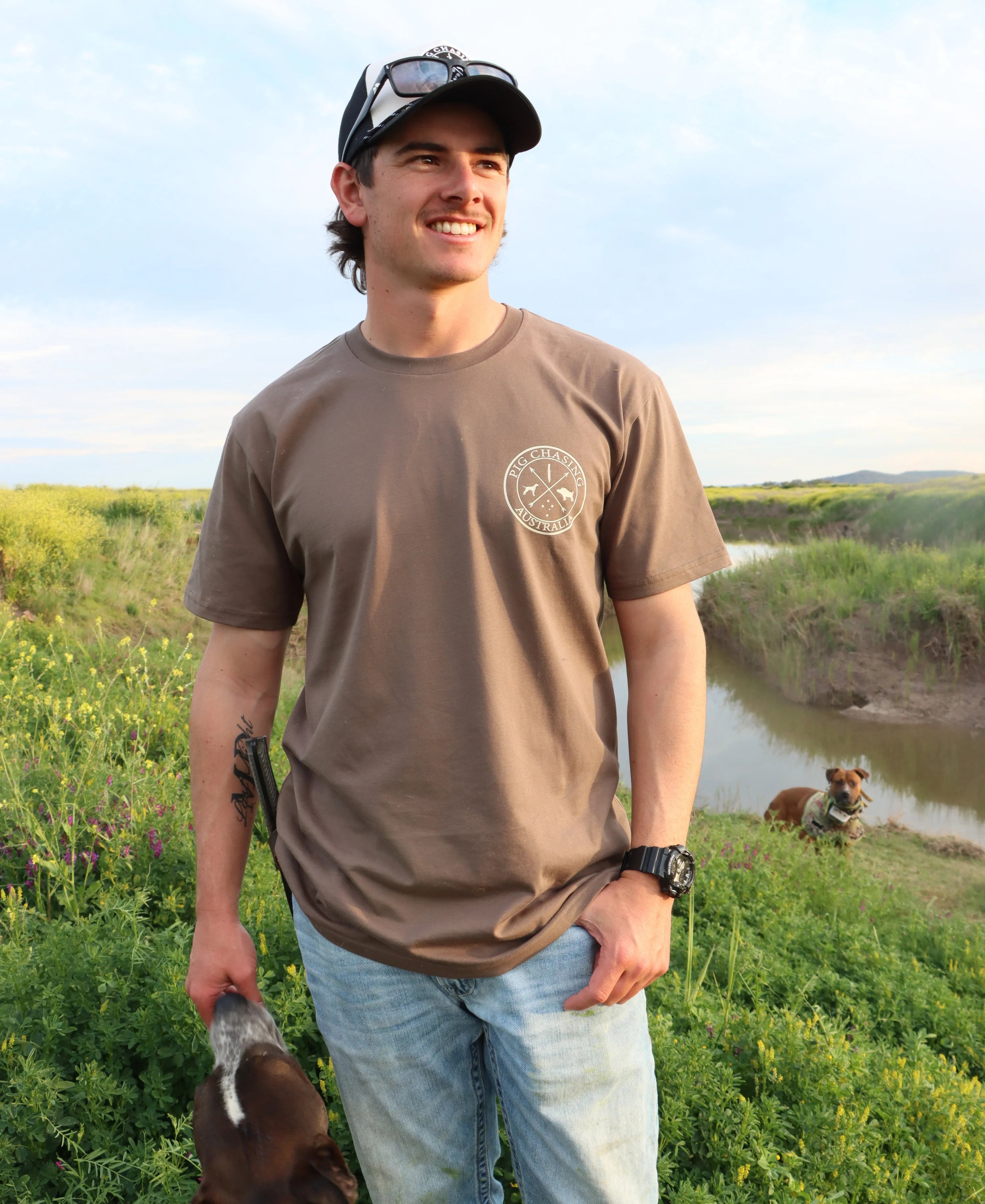 Pig Chasing Australia - Original Logo T-Shirt - Brown